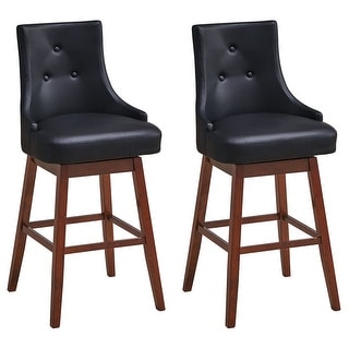 2 Pieces 29 Inch Pub Height Swivel Upholstered Bar Stools with Wood ...
