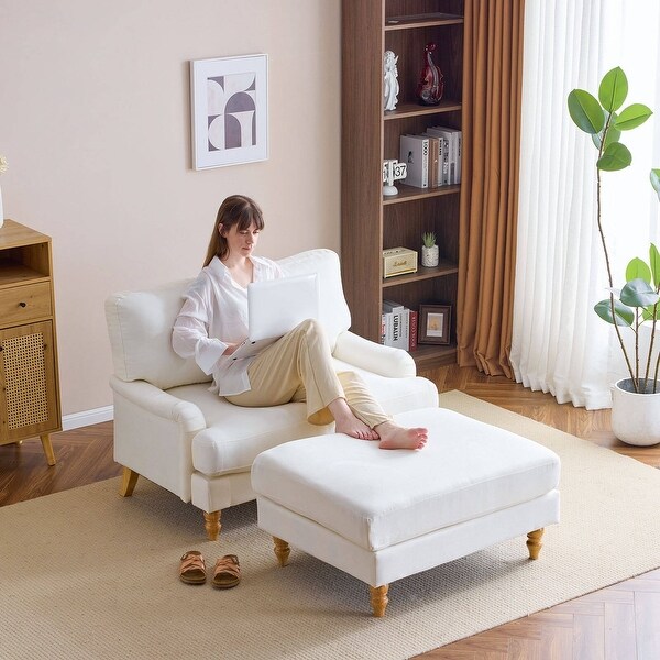 Bezseller Chaise Lounge with Ottoman Oversized Accent Armchair and Ottoman Set Beige On Sale Bed Bath Beyond 41786764