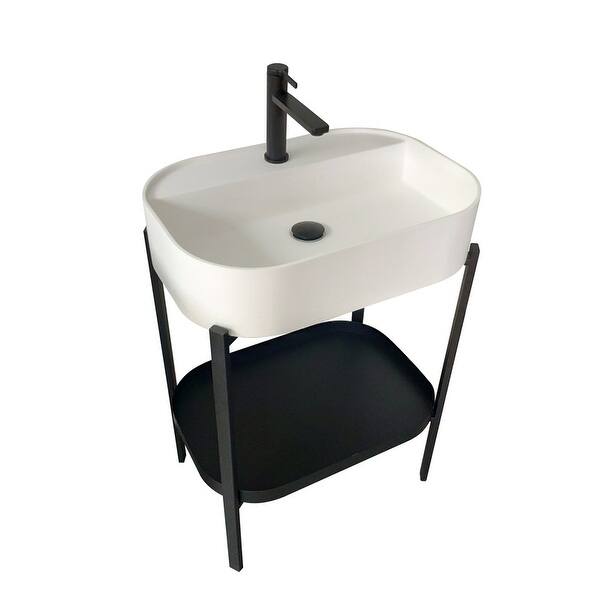Alvana Solid Surface Bathroom Sink with legs Rectangular Console Sink ...