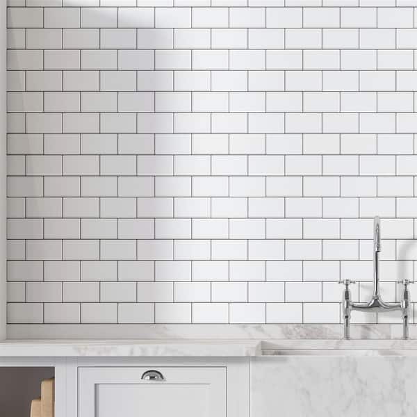 Walplus 20 pcs Pure White Grey Grout Classic Brick Glossy 3D Tile ...