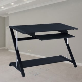 Contemporary Computer Desk with Slide-Out Keyboard Tray, Bold Chrome ...