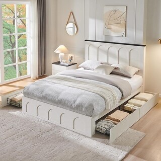 Modern Full Size Bed Frame, 52" Tall Arched Recessed Headboard - Bed ...