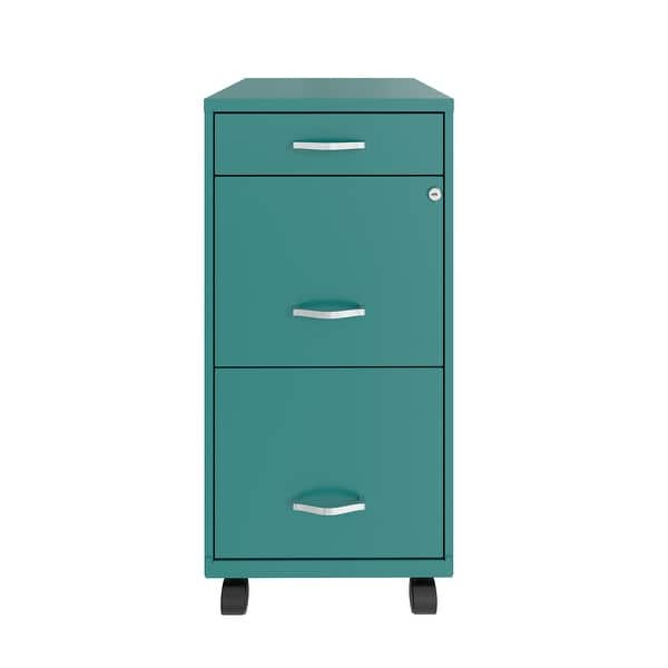 Space Solutions 18" Deep 3 Drawer Mobile Metal File Cabinet, Teal - On ...