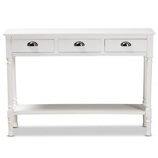White Finished Wood 3-Drawer Entryway Console Table - 54 x 84 - Bed ...
