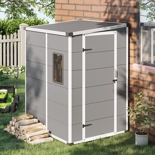 5' x 4' Outdoor Storage Shed with Built-In Floor, Lockable Double Doors ...