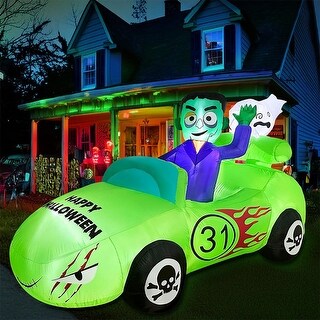 8FT Halloween Inflatables Car Racing, Green Frank Driving Car - Bed ...