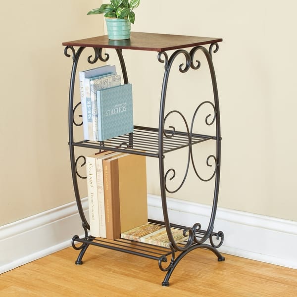3-Tier Metal Shelves with Cherry Finish Wood Top End Table - NO SIZE ...