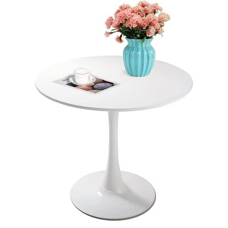 Modern Round Table, Round White Kitchen Table with MDF Table Top ...
