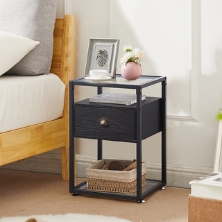 Javlergo Tempered Glass Nightstand with 1-Drawer and Storage Shelf ...