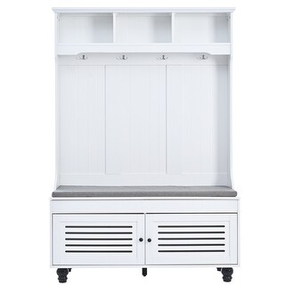 5-in-1 Hall Tree Coat Hanger w/ Entryway Bench Freestanding Organizer ...