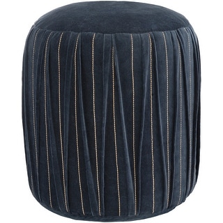 16" Blue Stitched Patterned Cylindrical Pouf Ottoman - Bed Bath ...