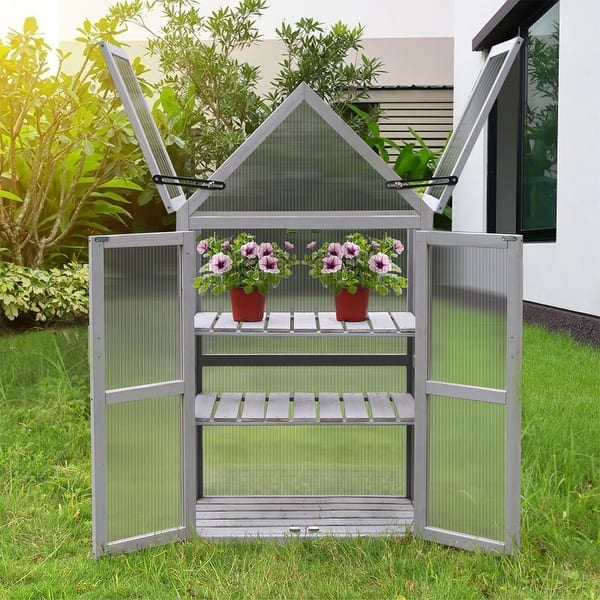 Wood Mini Greenhouse Kit with Adjustable Shelves, Patio Garden Plant ...