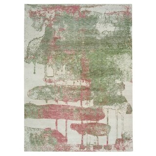Shahbanu Rugs Spring Green All Wool Tone on Tone Hand Knotted Pastel ...