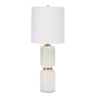 Stacked Glass Base Table Lamp with Cotton Drum Shade - 10.5"L x 10.5"W ...