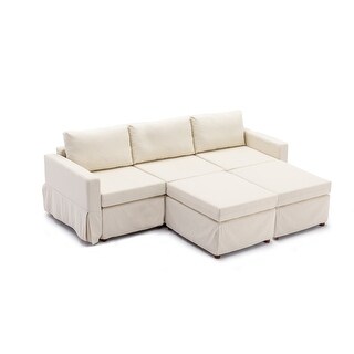 Modern Modular Linen Sectional Couch with 2 Reversible Ottomans ...
