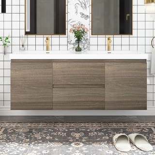 60 inch MFC Wall-Mounted Bathroom Vanity Set with Integrated Resin ...