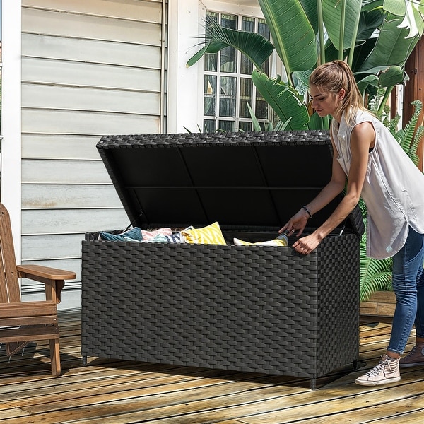 Furniwell 260 Gallon Outdoor Storage Deck Box HDPE Plastic Trash Cans ...