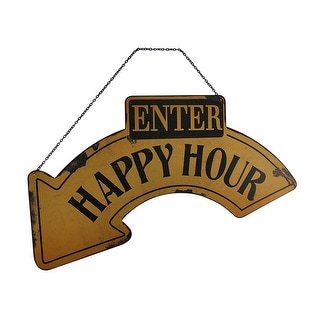 Yellow & Black Metal Enter Happy Hour Hanging Arrow Sign - Bed Bath ...