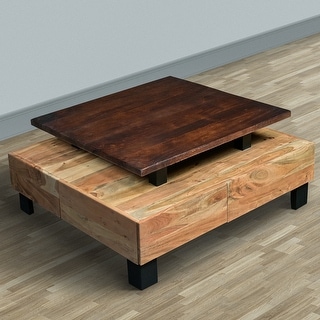 36 Inch Acacia Coffee Table, Handcrafted Modern Industrial Design, Two ...