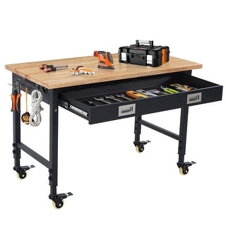 Heavy Duty Adjustable Height Workbench with Casters and Drawer - 48"x24 ...