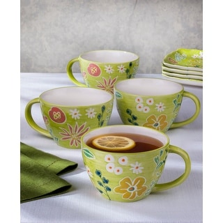 Euro Ceramica Primavera 4 Piece Handpainted Latte Mug Set - 14 oz - Bed ...