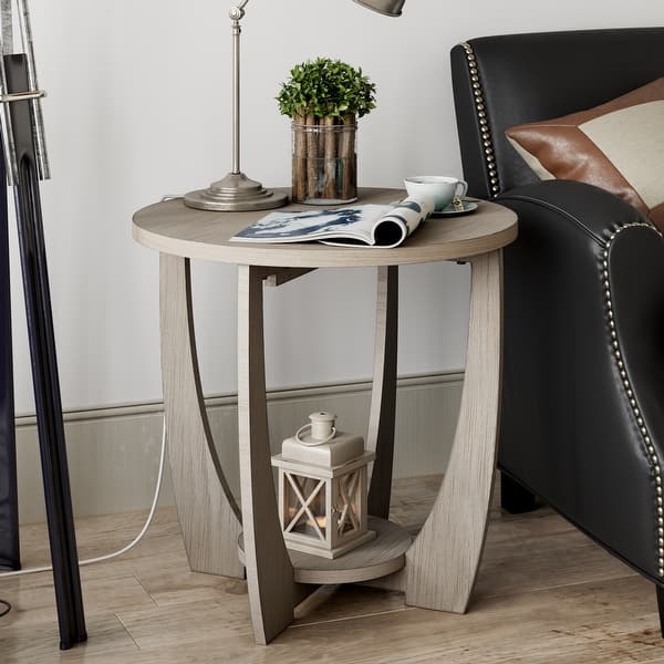 COZAYH Rustic Farmhouse End Table with Storage Shelf, French Country ...