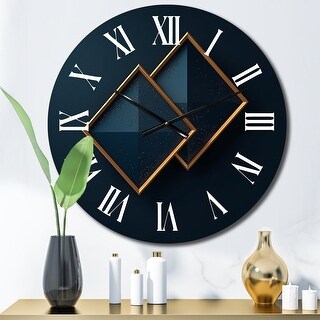 Designart "Rhombus In Deep Blue And Gold Abstract I" Modern Geometric ...