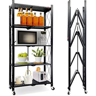 5-Tier Heavy Duty Foldable Metal Storage Shelving Unit with Wheels - On ...