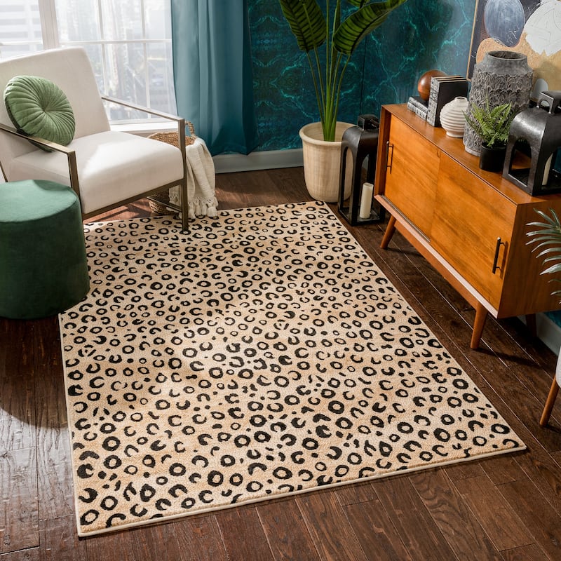 Well Woven Leopard Modern Animal Prints Black Ivory Runner Rug - 2' x 7 ...
