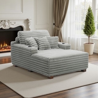 Indoor 53" Oversized Plush Chaise Lounge with Pillows and Cup Holder ...