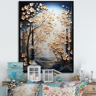 Designart "Maple Trees Bathed In Silvery Moonlight" Tree Maple Framed ...