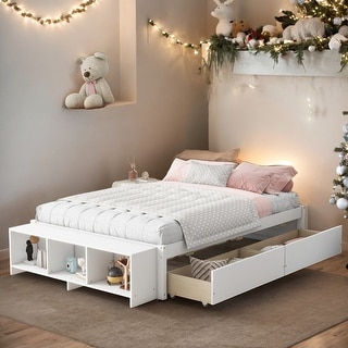 Full Size Bed with Storage Case, 2 Storage drawers, Lengthwise Support ...