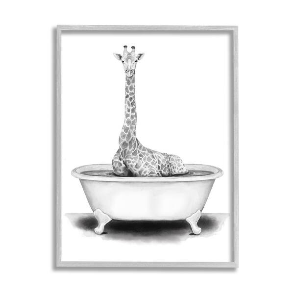 Stupell Giraffe In A Tub Funny Animal Bathroom Drawing Framed Wall Art ...