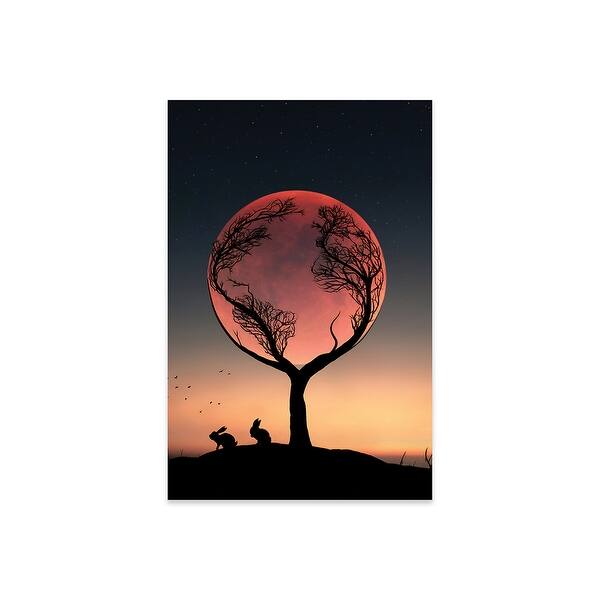 Rabbit And Full Moon Print On Acrylic Glass by Abdullah Evindar - Bed ...