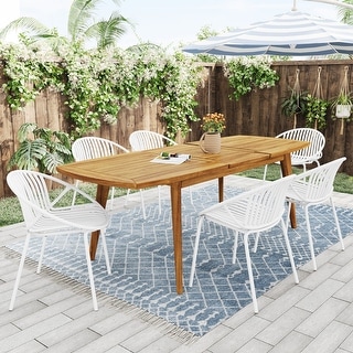 7 Pieces Outdoor Modern Expandable Dining Set - Bed Bath & Beyond ...