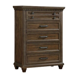 Flo 54 Inch 5 Drawer Tall Dresser Chest, Hidden Felt Lining, Rich Brown ...