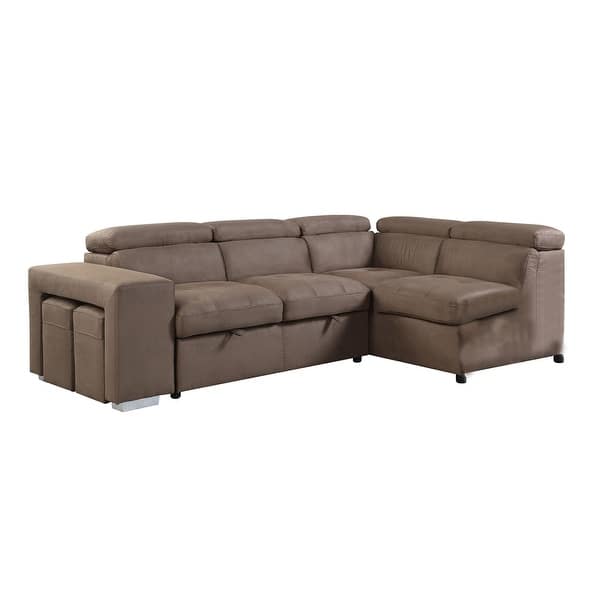 Fabric Upholstered Sectional Sofa with Pull-Out Sleeper in Brown - Bed ...