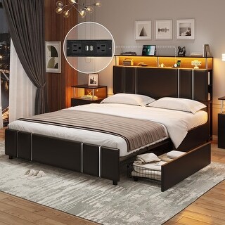 Bed Frame with Headboard & Column Design 4 Drawers - Bed Bath & Beyond ...
