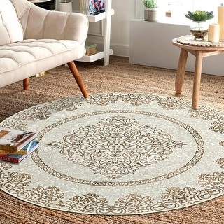 Round Rug 5ft Area Washable Boho Neutral Circle Rugs - 5' (Round) - Bed ...