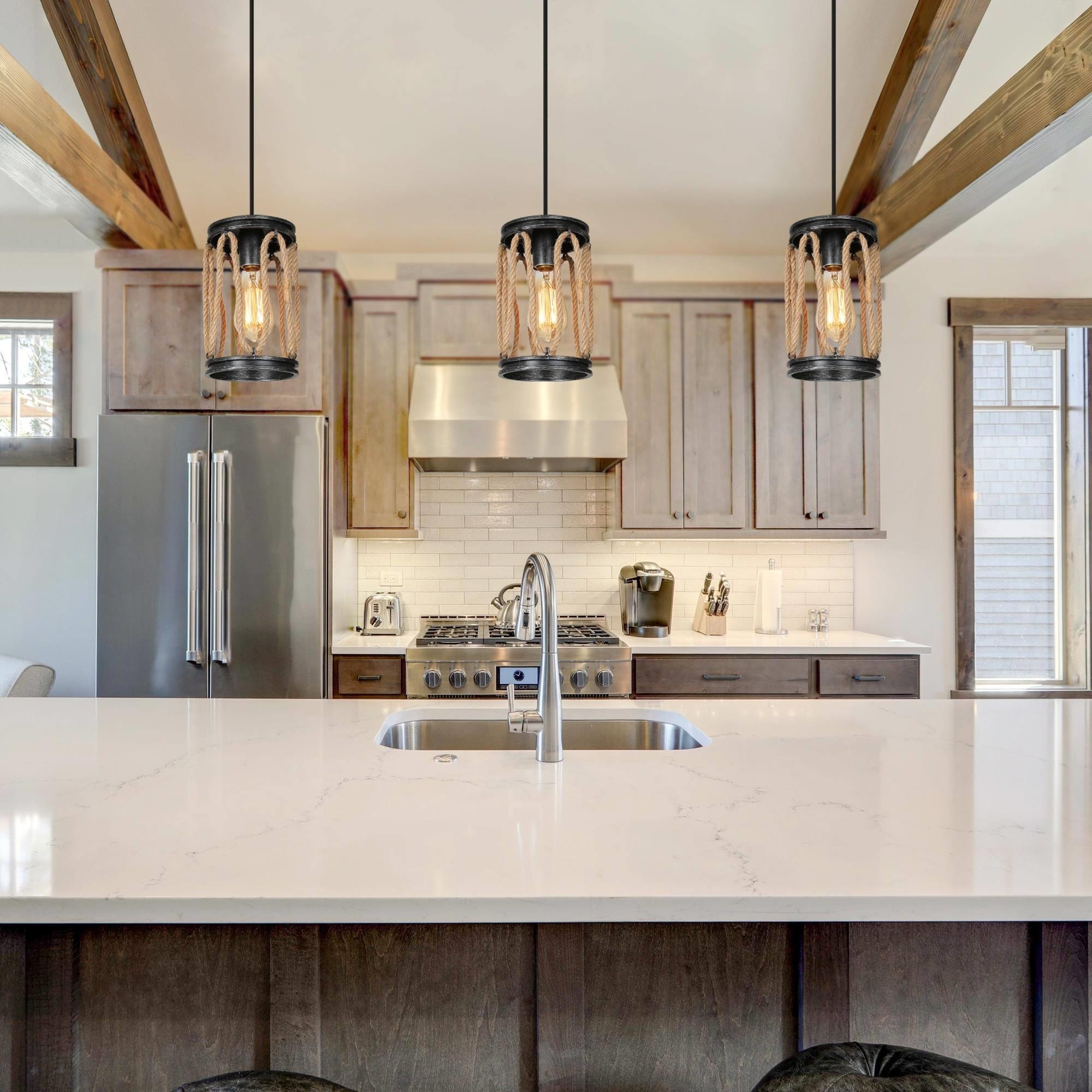 Farmhouse Rustic 1 Light Metal Cylinder Cage Pendant Lights - On Sale ...