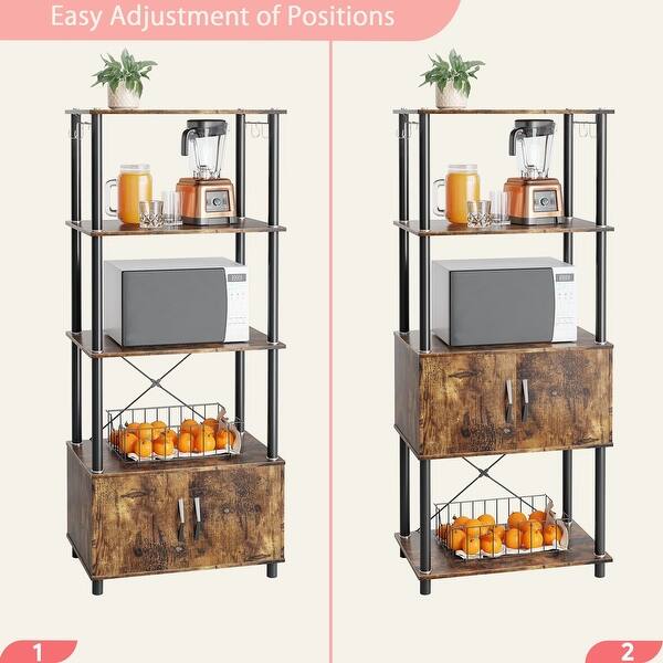 Rustic Brown 4-Tier Bakers Rack with Wood Cabinet - On Sale - Bed Bath ...
