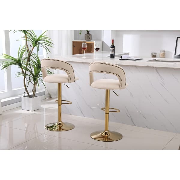 Velvet Swivel Bar Stool W/ Back Adjustable Kitchen Island Chairs (Set ...