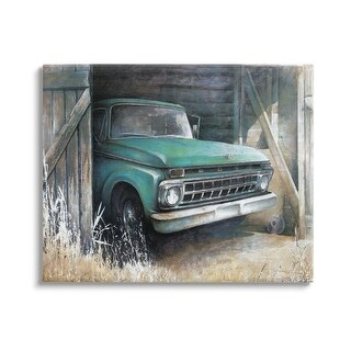 Stupell Weathered Country Barn Vintage Green Pickup Truck Canvas Wall ...