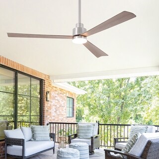 52" Brushed Nickel ABS 3-Blade Dimmable Ceiling Fan with Light and ...