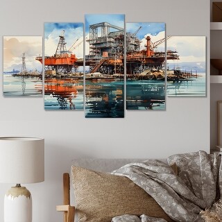 Designart "Teal Oil Rigs Fields Offshore II" Oil Rigs / Fields ...
