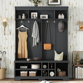 Modern Hallway Hall Tree with Metal Hooks and Storage Space, Multi ...