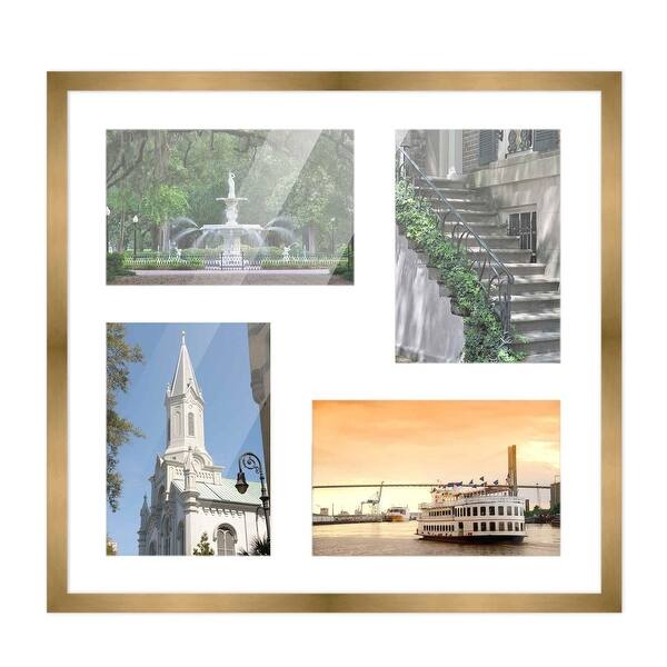 14x14 Gold Wood Collage Frame with a White Mat for 5x7 Pictures ...