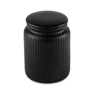 Small 580mL Ceramic Ribbed Kitchen Storage Jar with Airtight Bamboo Lid ...