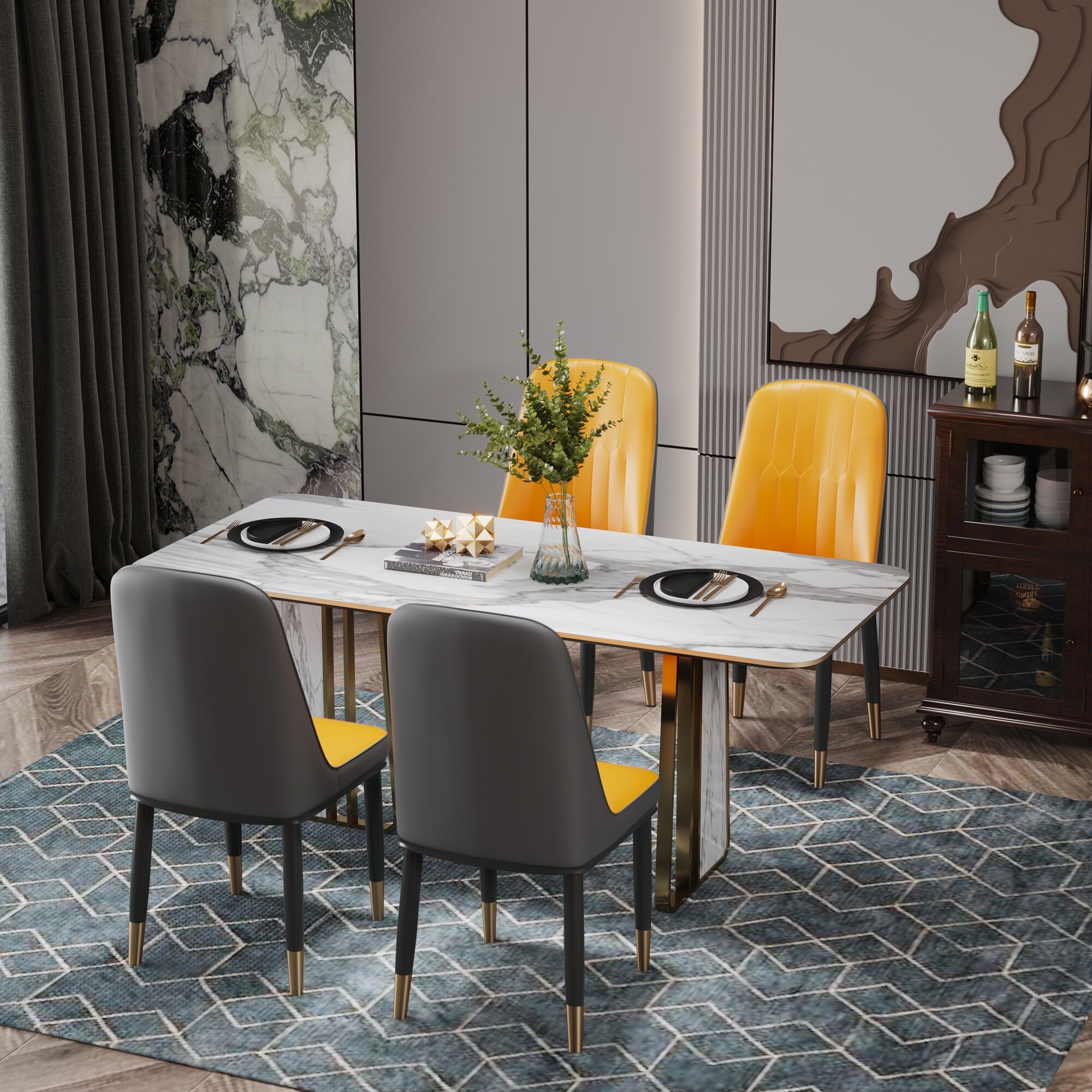 4pcs PU Upholstered Dining Chair with Iron Metal Gold Plated Legs Bed Bath Beyond 37992881