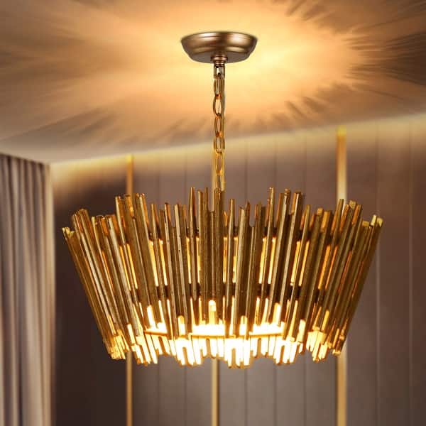 Mid-century Modern Gold Semi-flush Mount Light Drum Wood Ceiling Lights ...